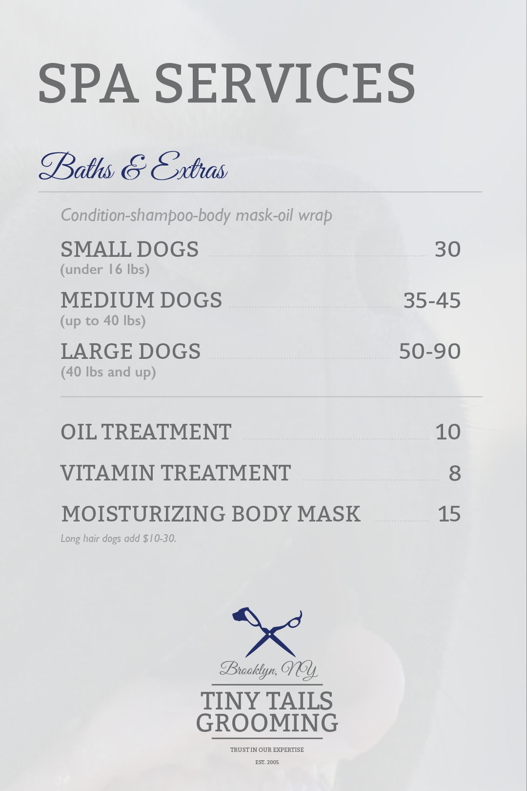 Tiny Tails Grooming Menu & Pricing