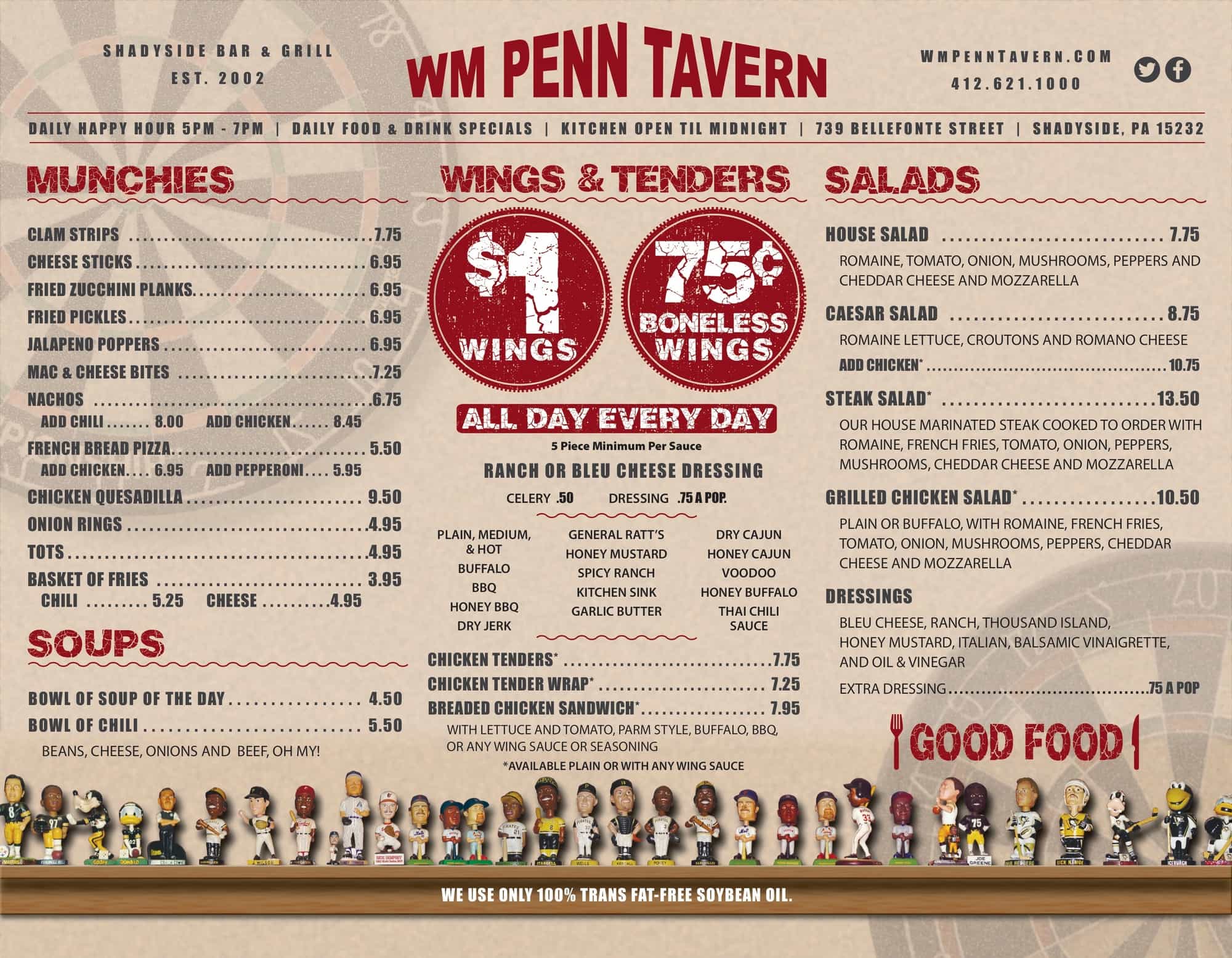 Menu | William Penn Tavern, Pittsburgh