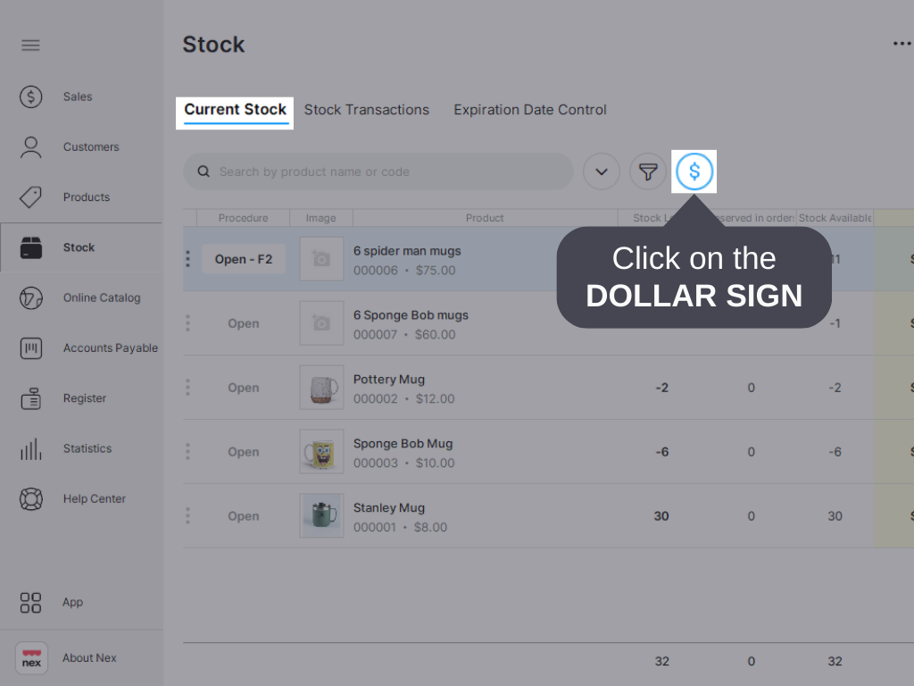 How to check financial Information: Total stock quantities and values