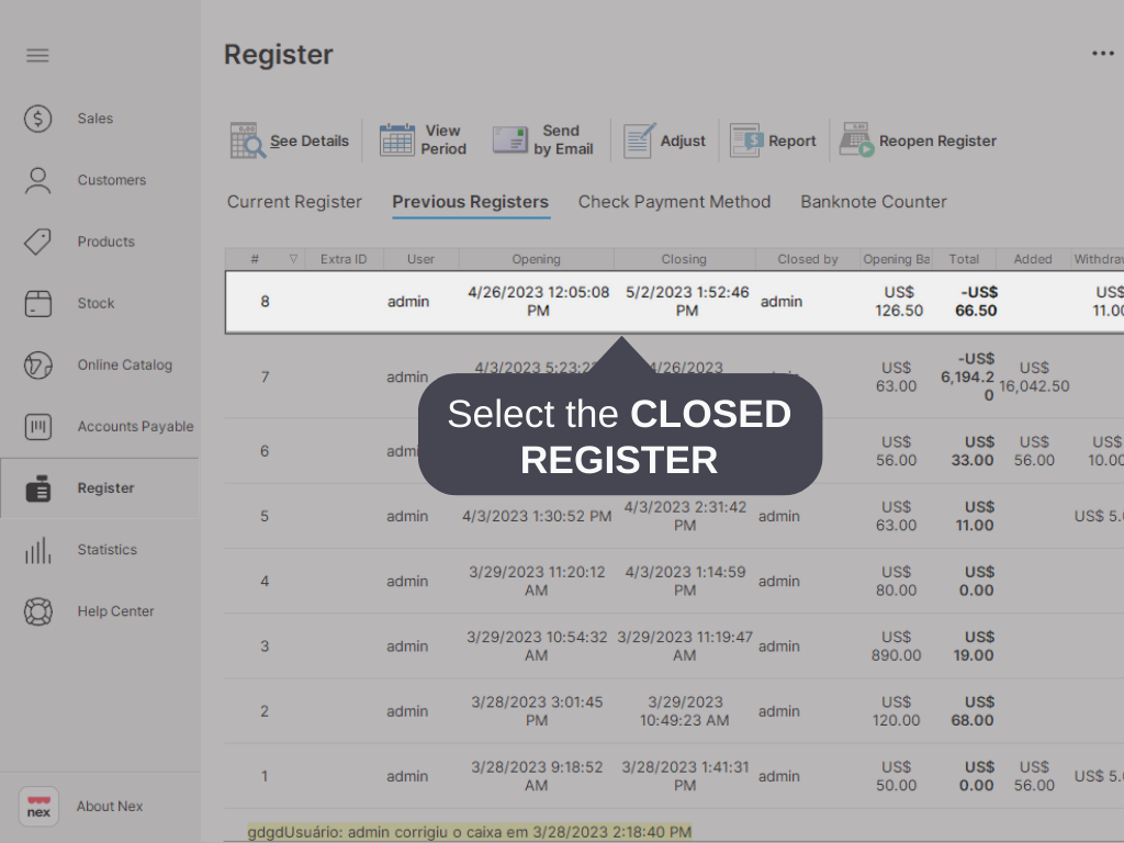 How to edit or cancel a transaction made on a previous register