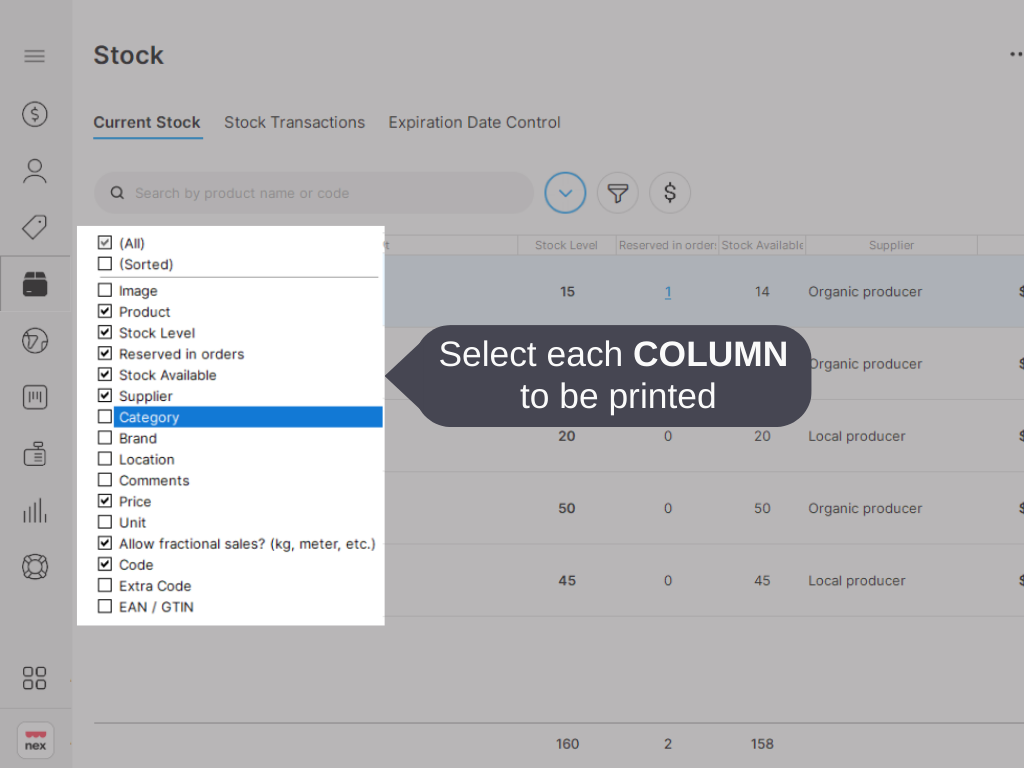How to check and print the products stock