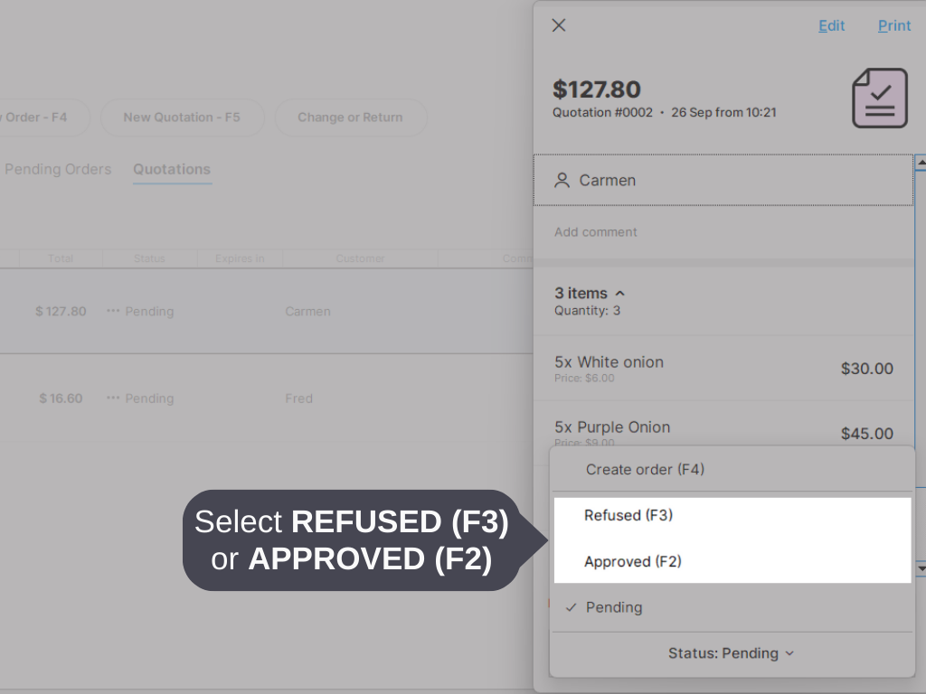 How to approve and reject a quotation