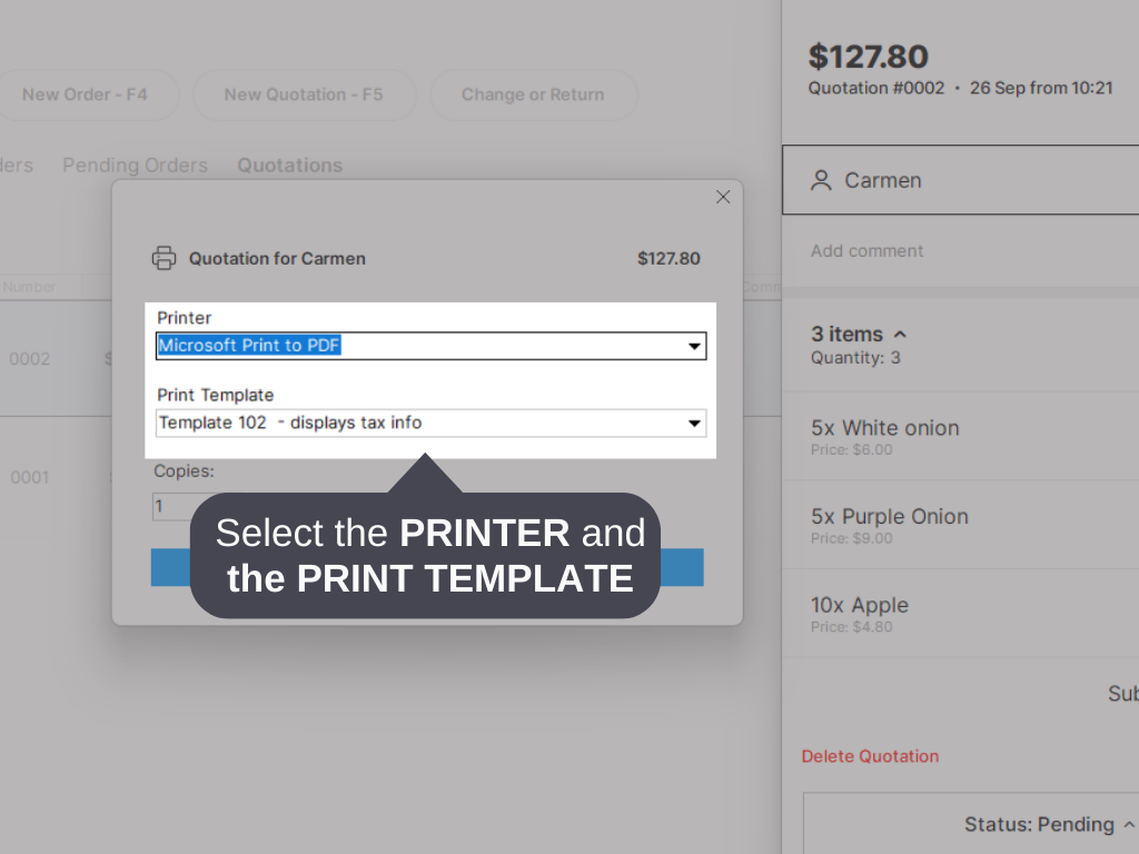 How to print or send a quotation by email