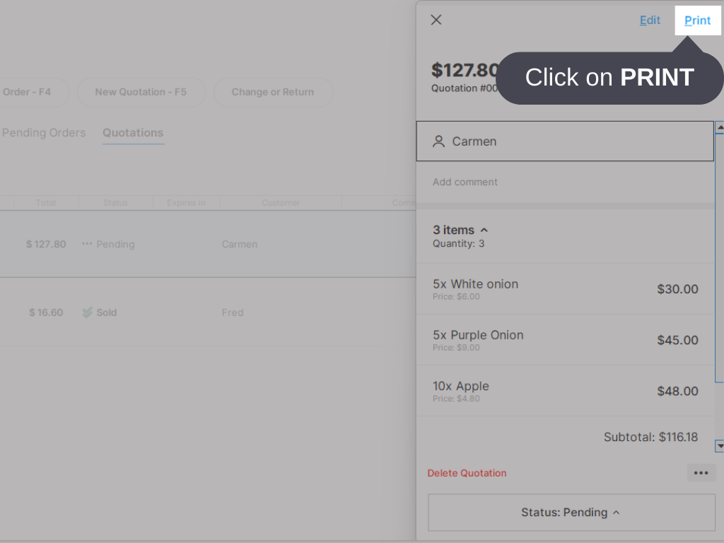 How to print or send a quotation by email
