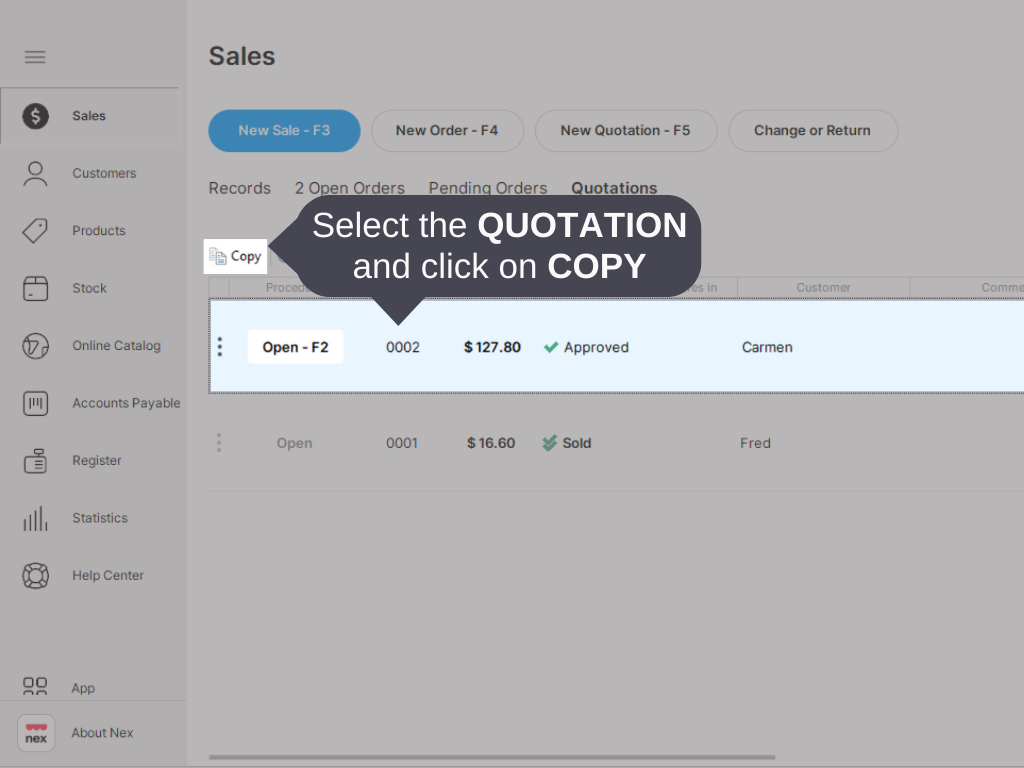 How to copy a quotation
