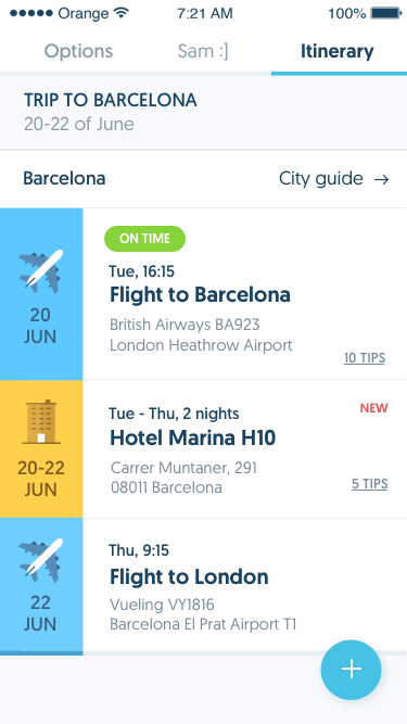 Sam features > Itinerary