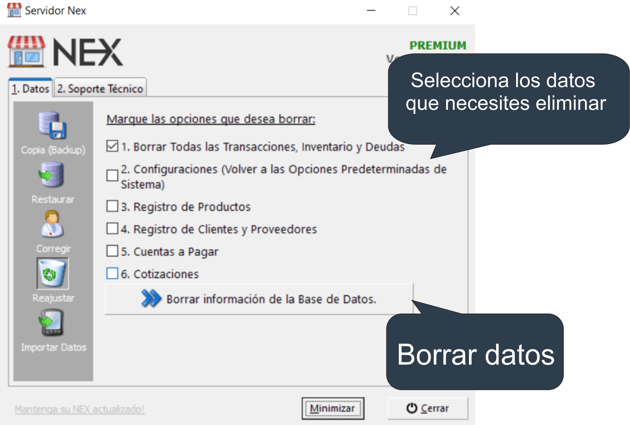 Borre Todos los Datos