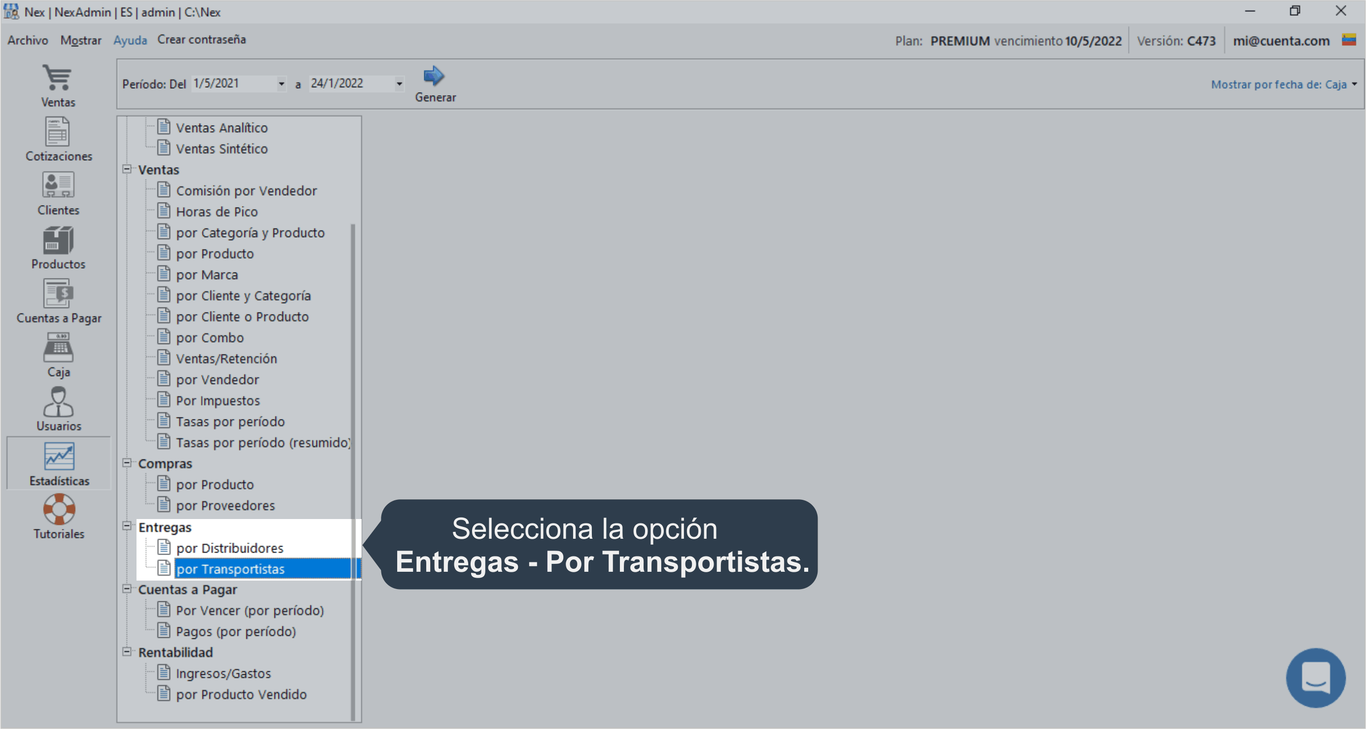Estadísticas Informe De Entregas Por Transportistas
