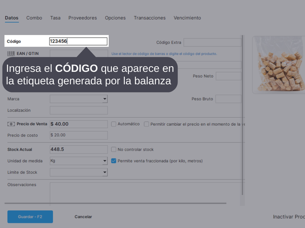 Cómo registrar el código de la balanza en el producto
