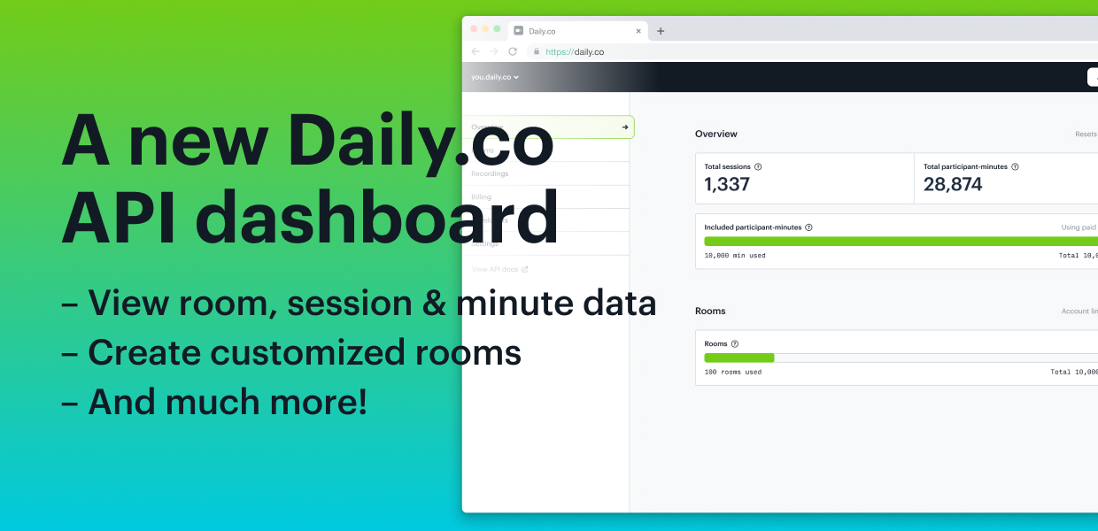 Introducing the new Daily.co API dashboard | Blog | Daily.co