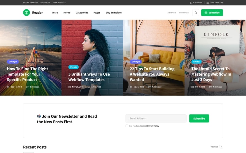 Reader — Blog & Magazine UI Kit Template by Elastic Themes