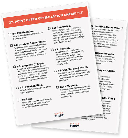 Offer Optimization Checklist Free Resource | Content First