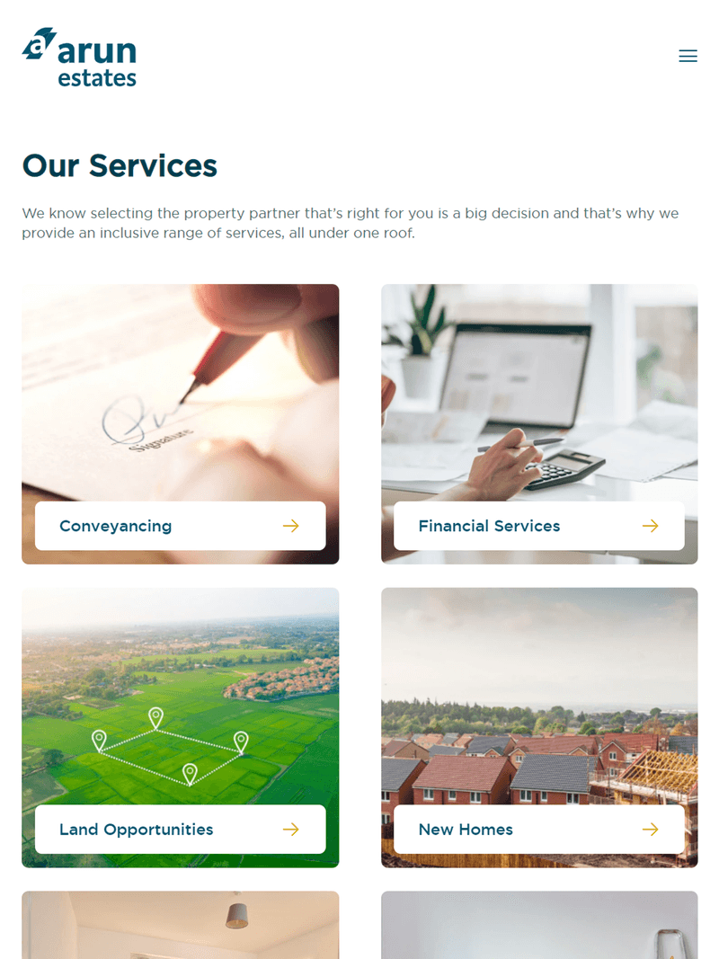 A fully functional website design for Arun Estates