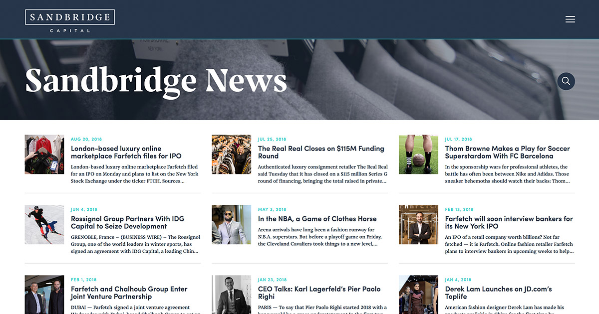 News | Sandbridge Capital