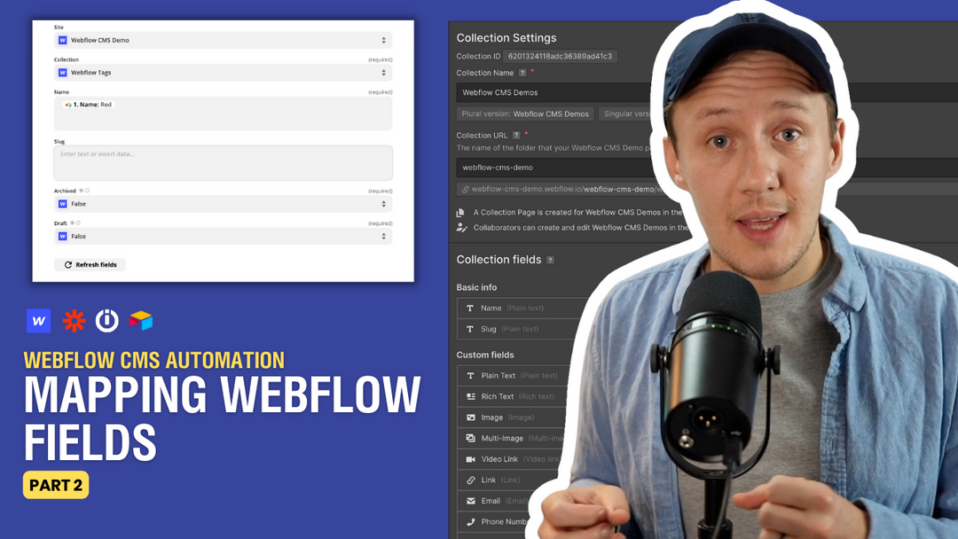 Mapping Every Webflow Cms Field In Zapier Or Integromat Webflow Cms Automations Part 2
