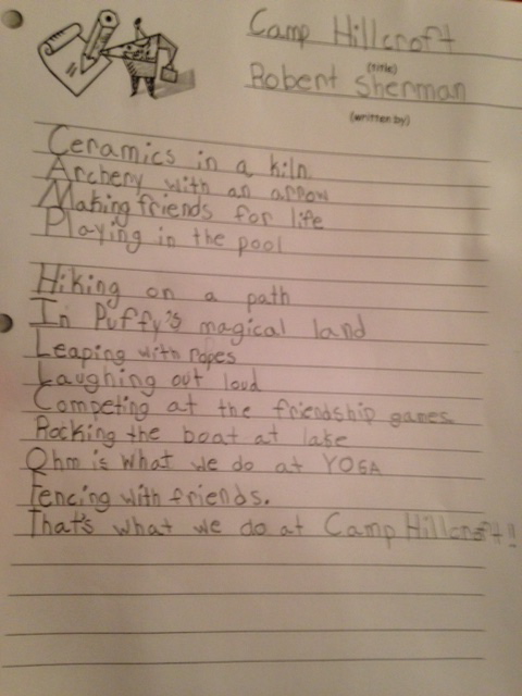 A Day Camp Poem for Hillcroft Camp Hillcroft