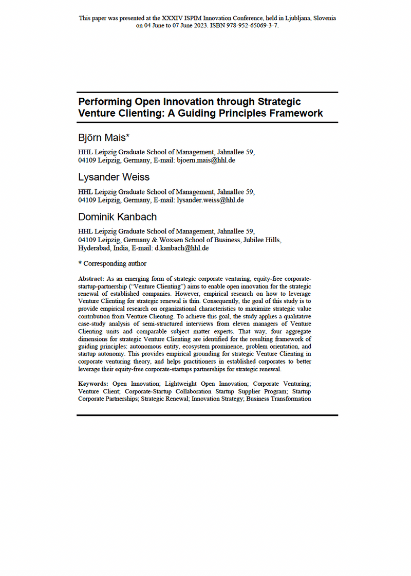 Performing Open Innovation through Strategic Venture Clienting: A ...