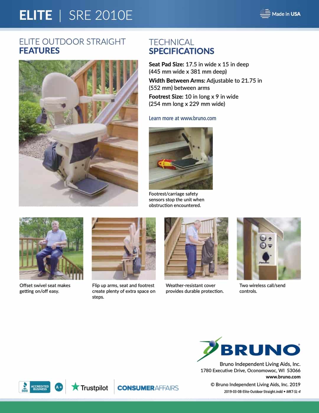 Bruno Elite Outdoor SRE-2010E Stairlift | Access Solutions, Inc.