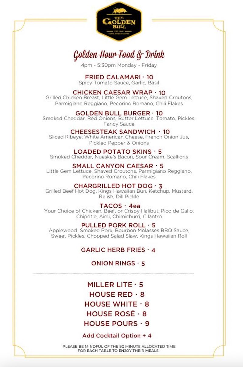 Menu | The Golden Bull