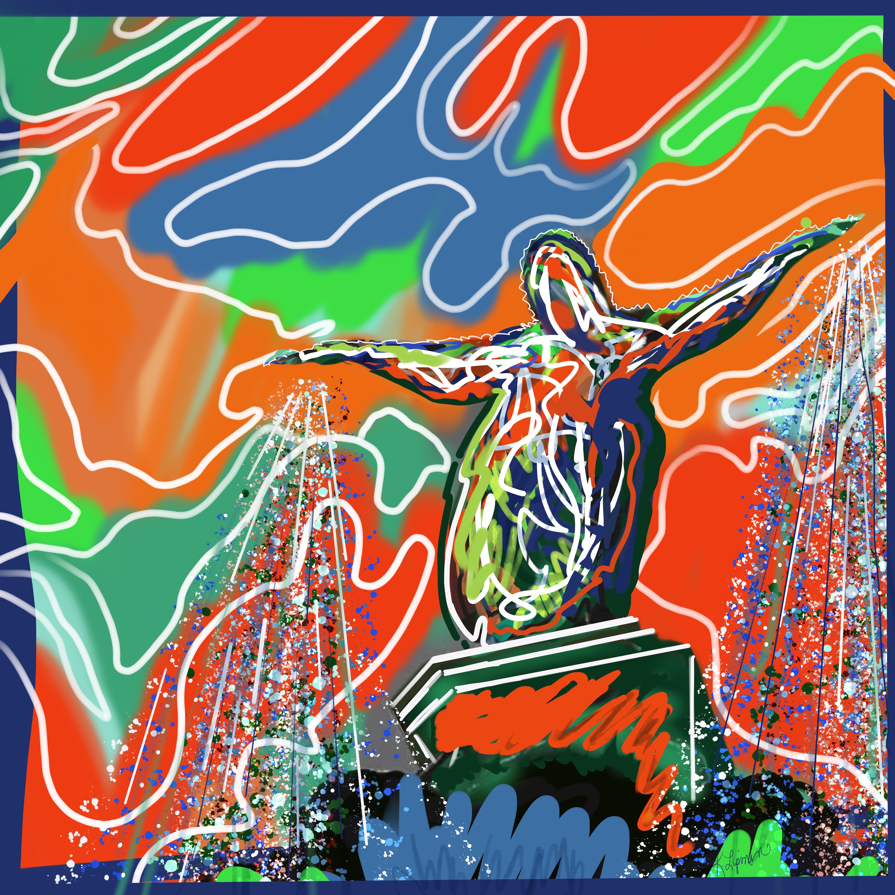 Funky Fountain Square - Digital Art Print 12 x 12 - Lipman Art Gallery