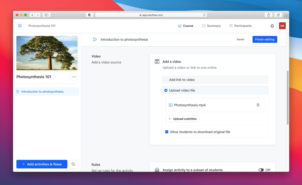 Eduflow Changelog · 📹 Captions and subtitles now available on video uploads