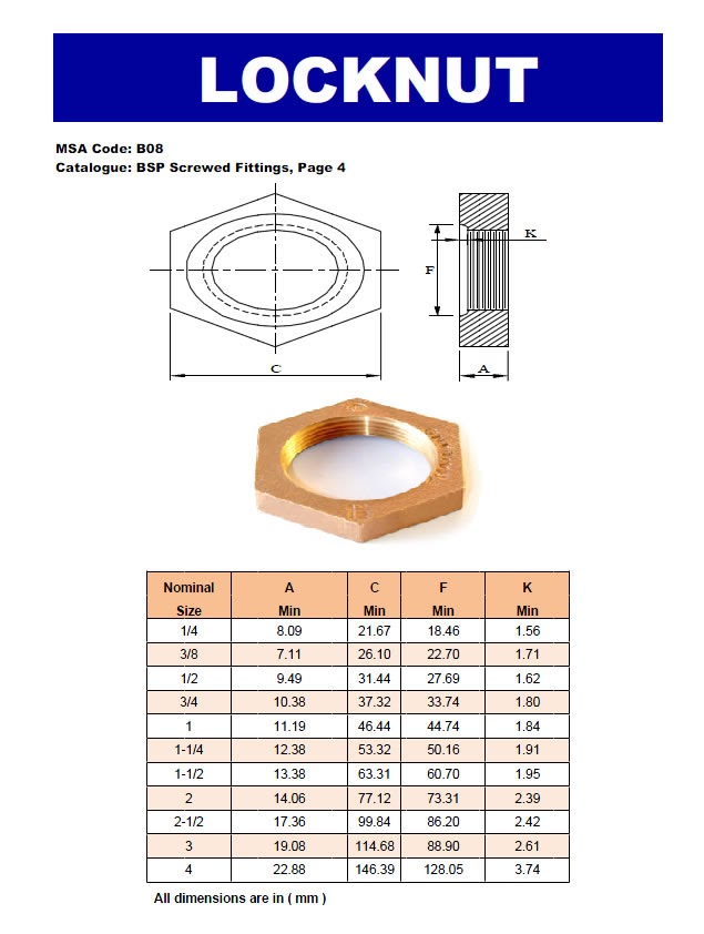 Km Lock Nut Chart at Brianna Hort blog