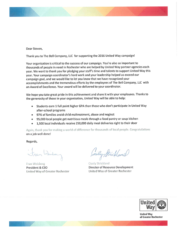 The Bell Company Supports the 2016 United Way Campaign