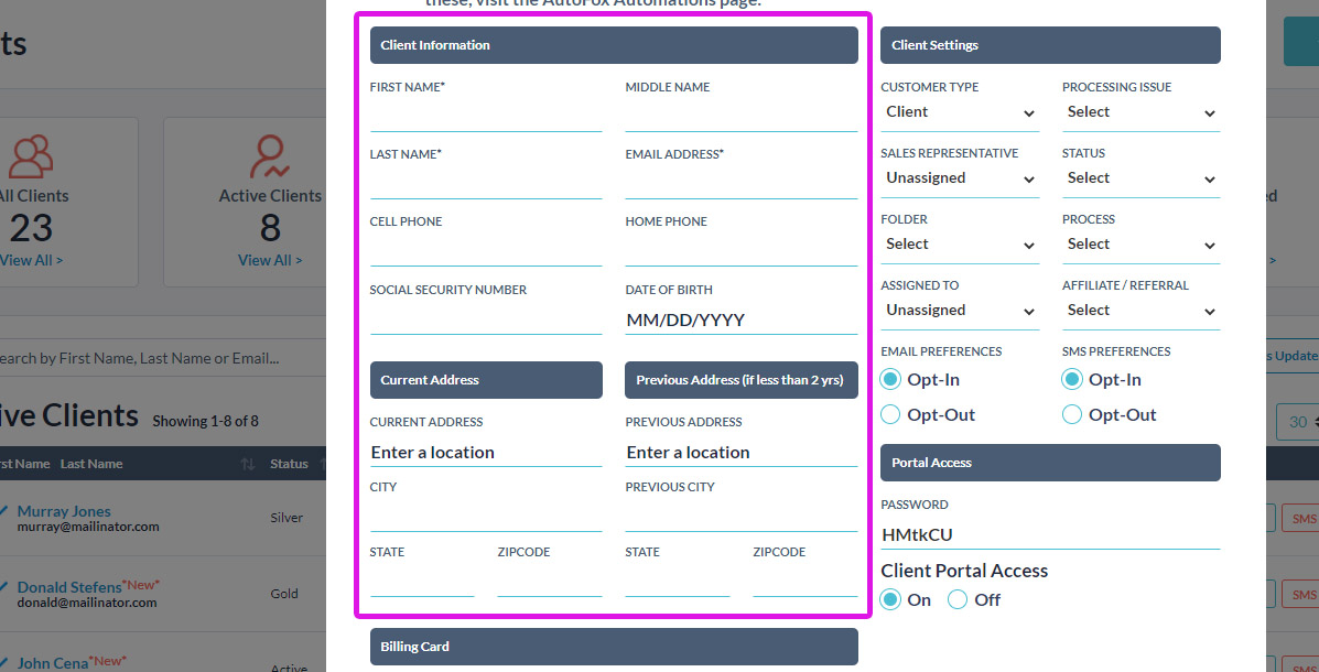 Adding New Client Manually