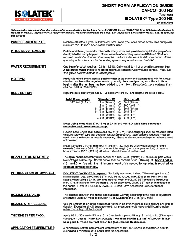 Isolatek Type 300 HS from Swart & Sons