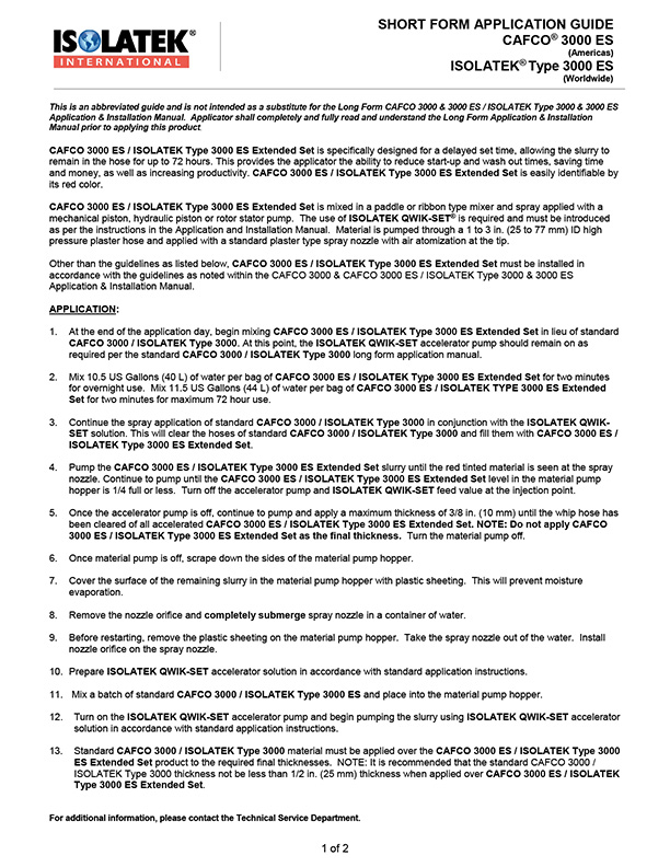 Isolatek Type 3000 ES from Swart & Sons