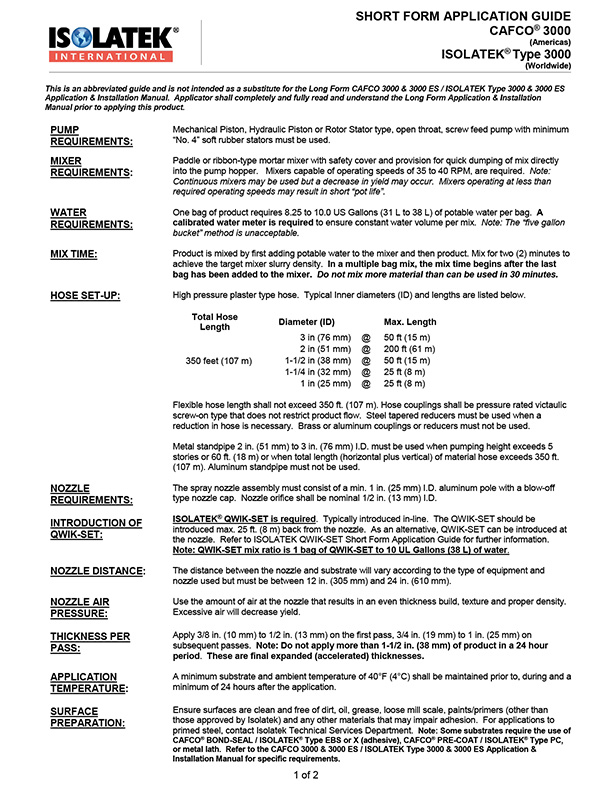Isolatek Type 3000 from Swart & Sons