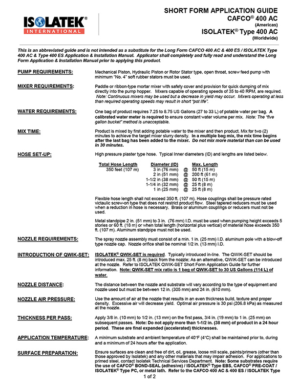Isolatek Type 400 AC from Swart & Sons