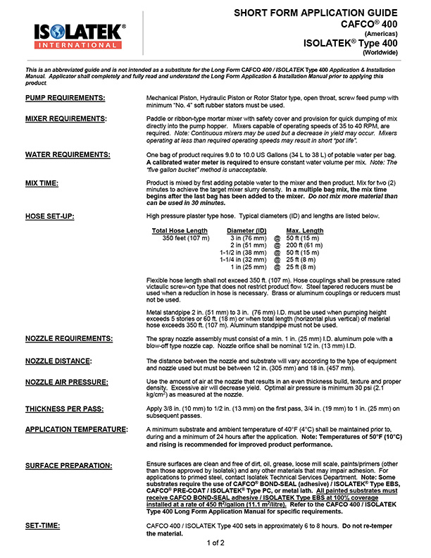 Isolatek Type 400 from Swart & Sons