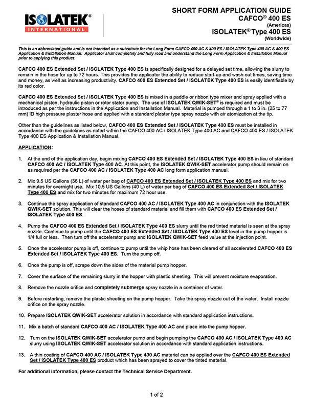 Isolatek Type 400 ES from Swart & Sons