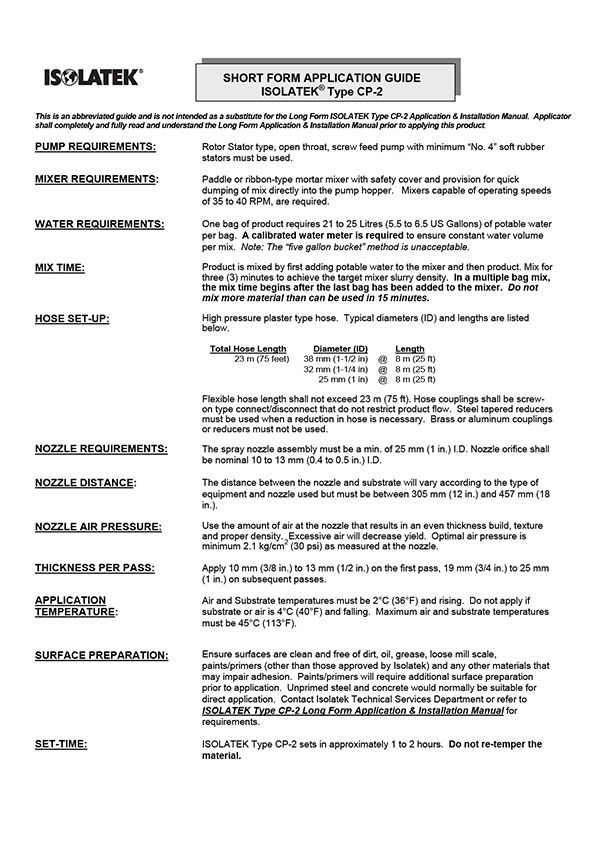 Isolatek Type CP-2 from Swart & Sons