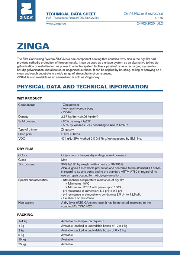 Zinga film galvanising system from Swart & Sons
