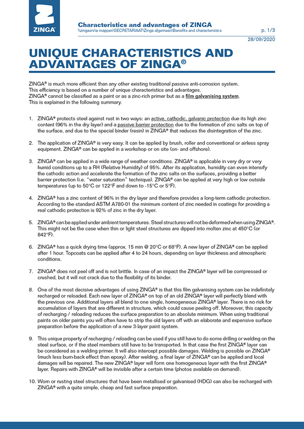 Zinga film galvanising system from Swart & Sons