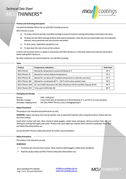 MCU-Thinners from Swart & Sons