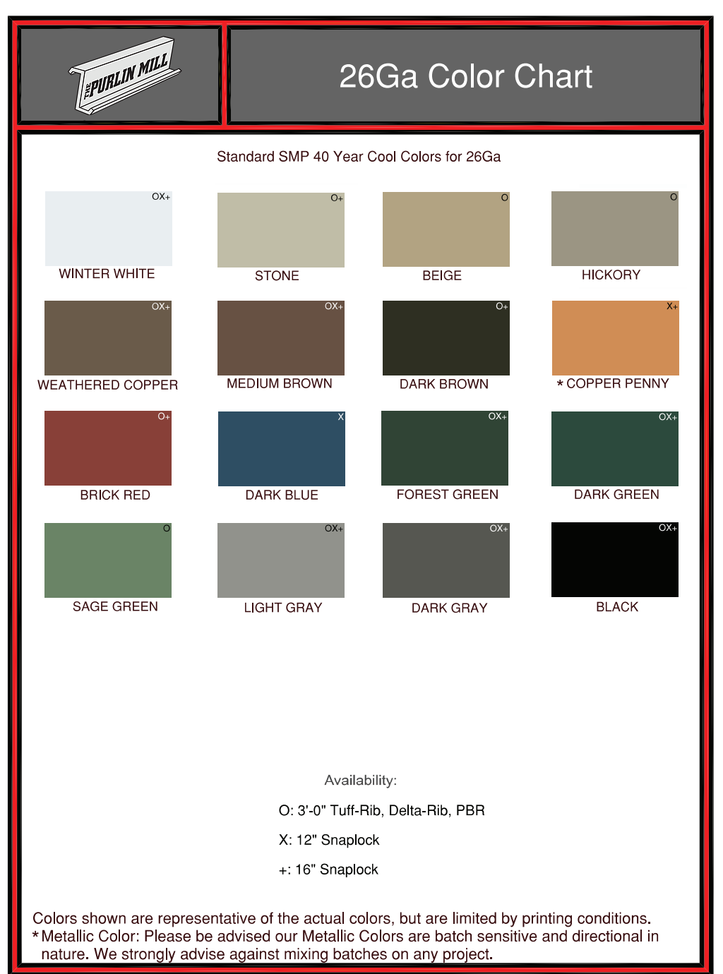 26 Gauge Color Chart