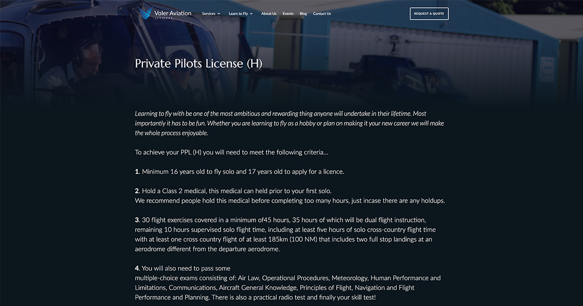 Private Pilots License (H) | Voler Aviation