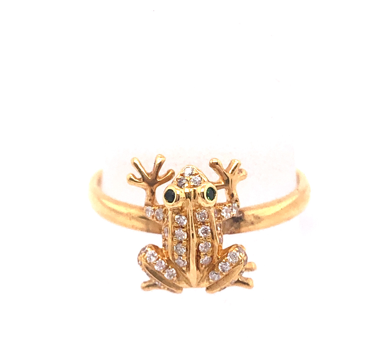 Diamond Frog with Emerald Eyes Ring