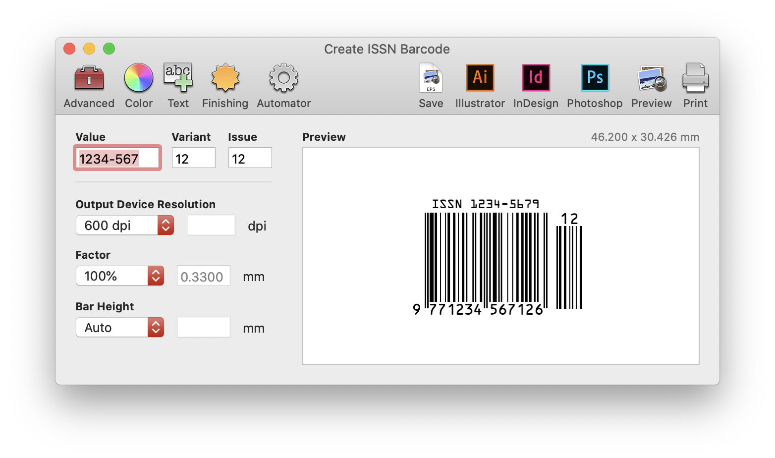 Barcode Producer – ISSN Vector EPS barcode software for Mac & PC