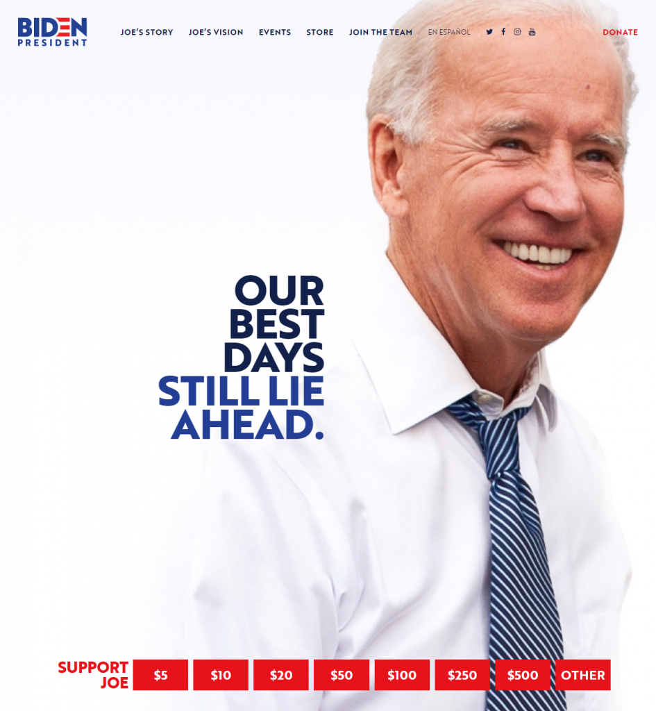 Homepage Snapshot for August 1, 2019: Former Vice President Joe Biden