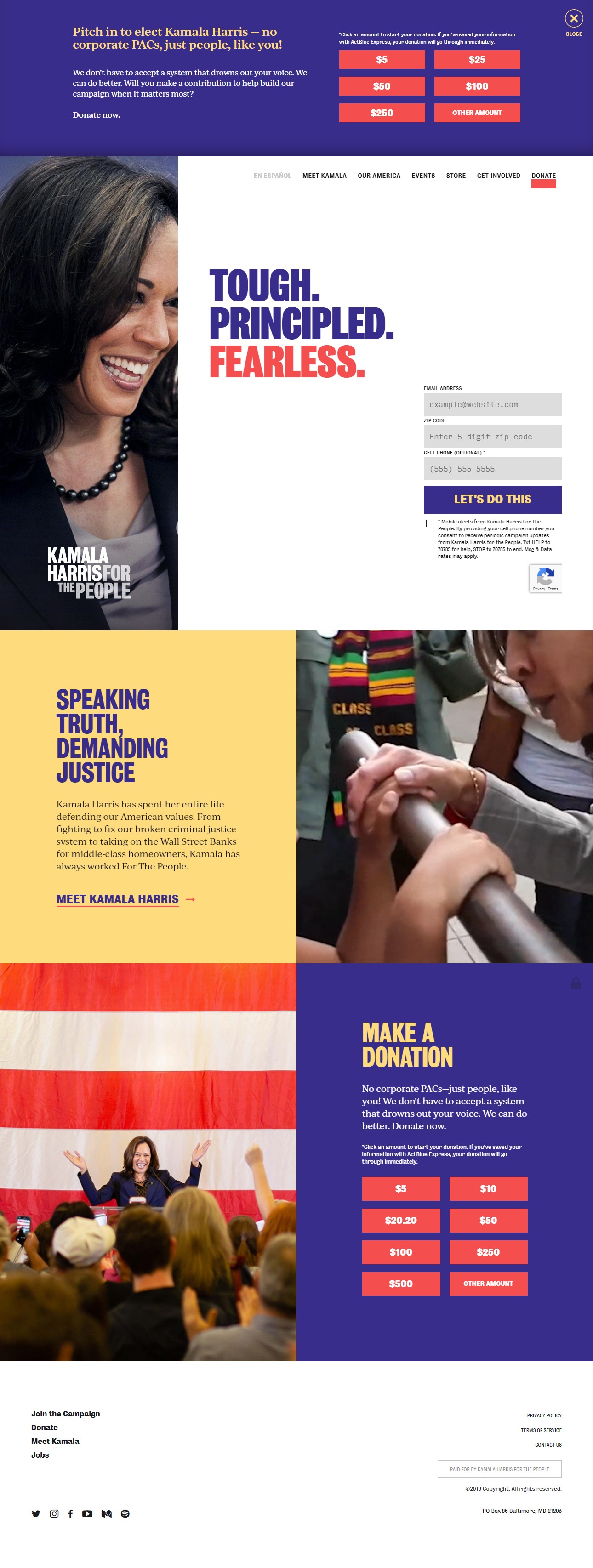 Homepage Snapshot for November 1, 2019: Senator Kamala Harris