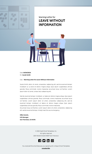 Employee Leave Without Information Email Template | Unlayer