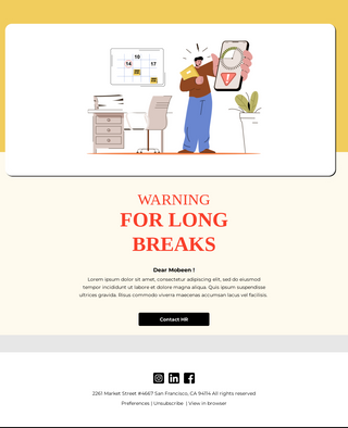 Warning To Employee For Long Breaks Email Template | Unlayer