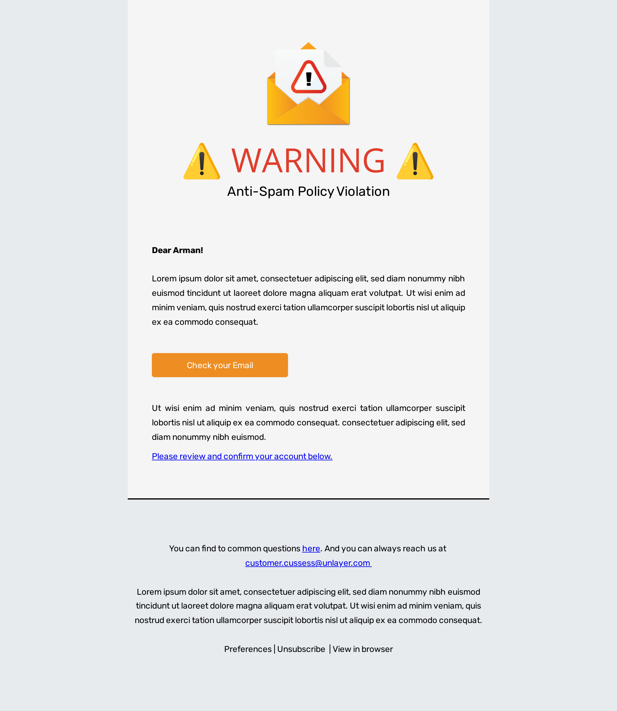 Spam Warning Email Template Unlayer