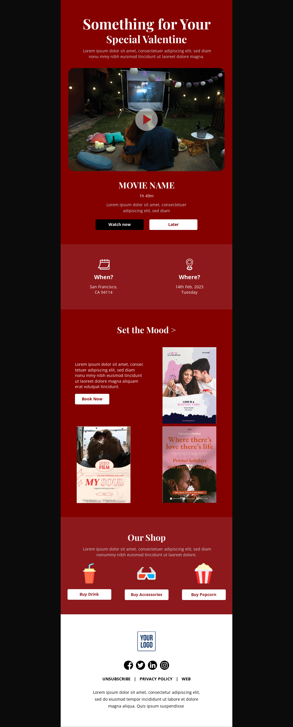 Valentine s Movie Night Email Template Unlayer