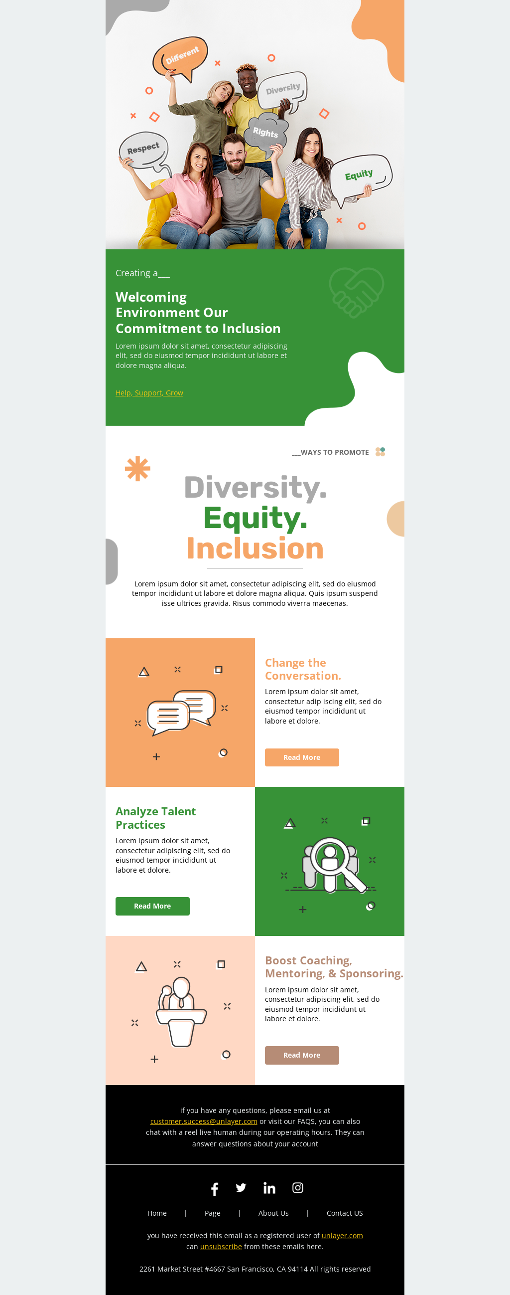 Diverse And Inclusive Environment Email Template Unlayer