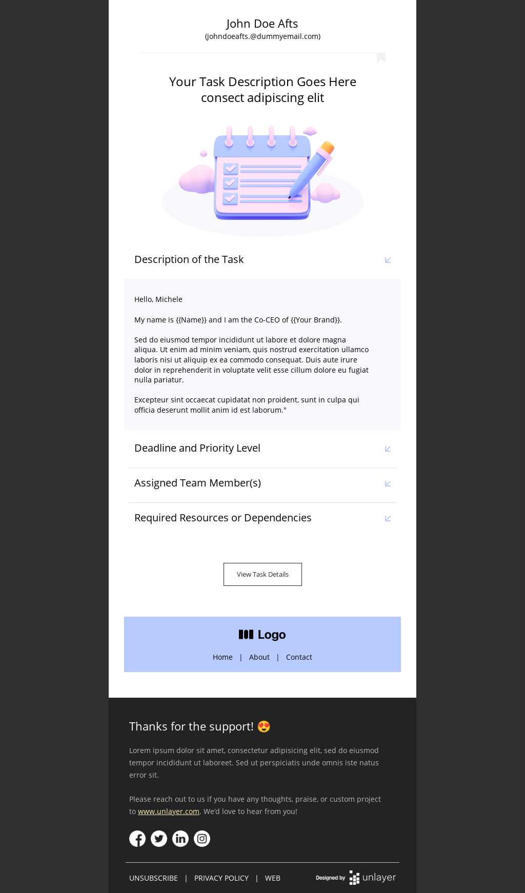 Task Assignment Email Template | Unlayer
